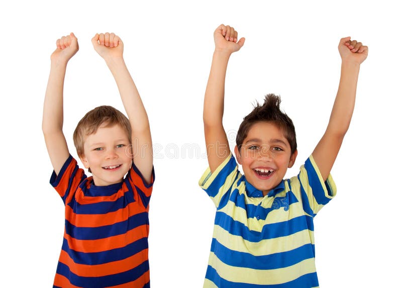Happy Children with Their Hands Up Stock Image - Image of white, people ...