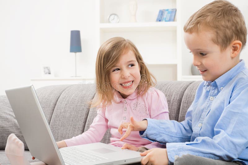 Children Using Laptop Computer Stock Image - Image of connectivity ...