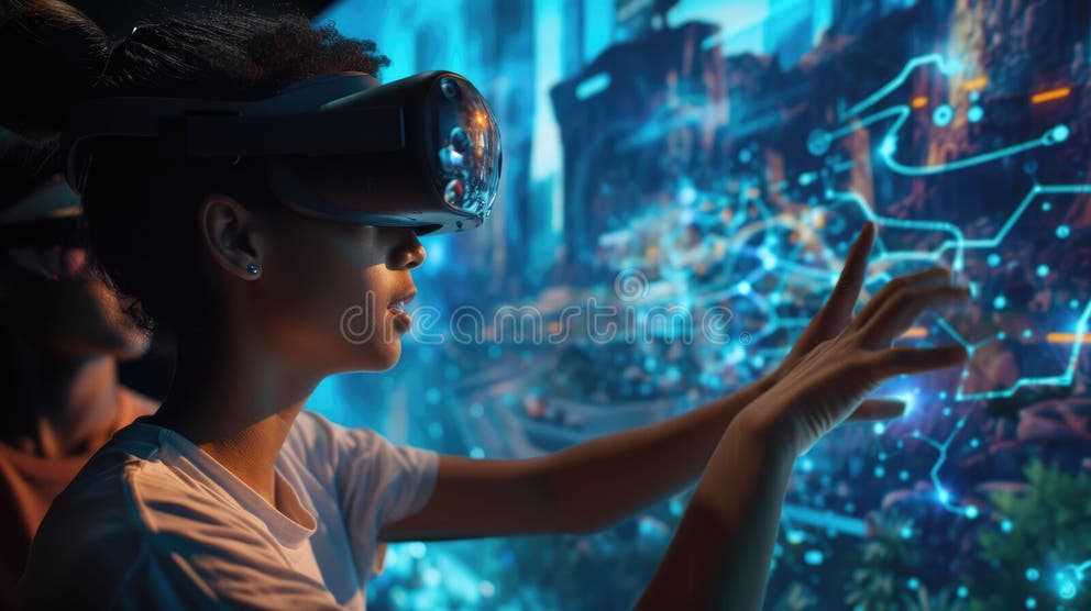 Happy Children Wearing Visual Reality Goggle while Connecting Metaverse ...