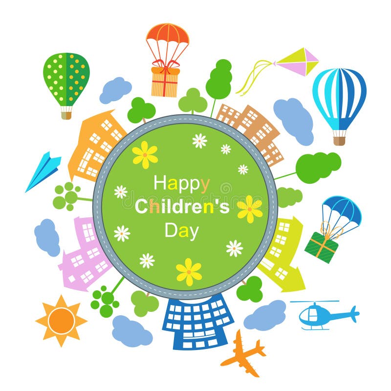 Happy Childrens Day Poster with Round World Stock Vector - Illustration ...