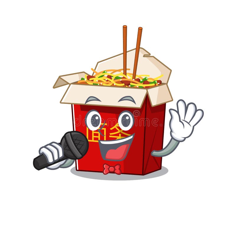 Happy Chinese Box Noodle Singing on a Microphone Stock Vector ...