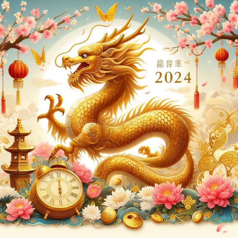 Happy Chinese New Year 2024 Stock Illustration - Illustration of 2024 ...