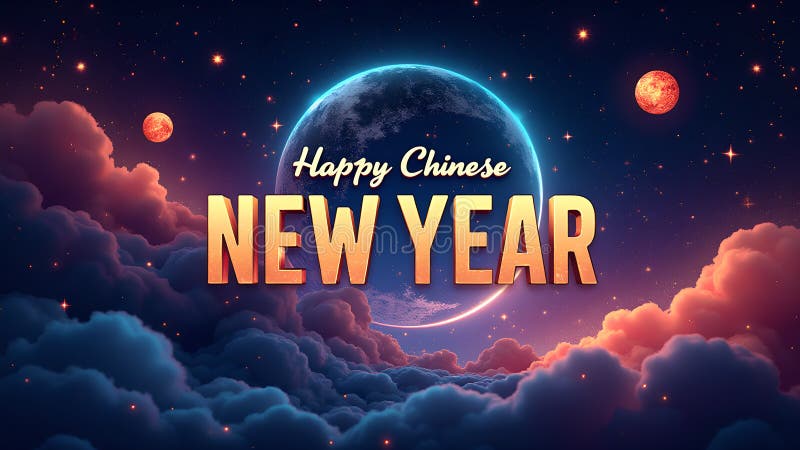 Happy Chinese New Year Celebration with Moon and Clouds. Lunar New Year ...