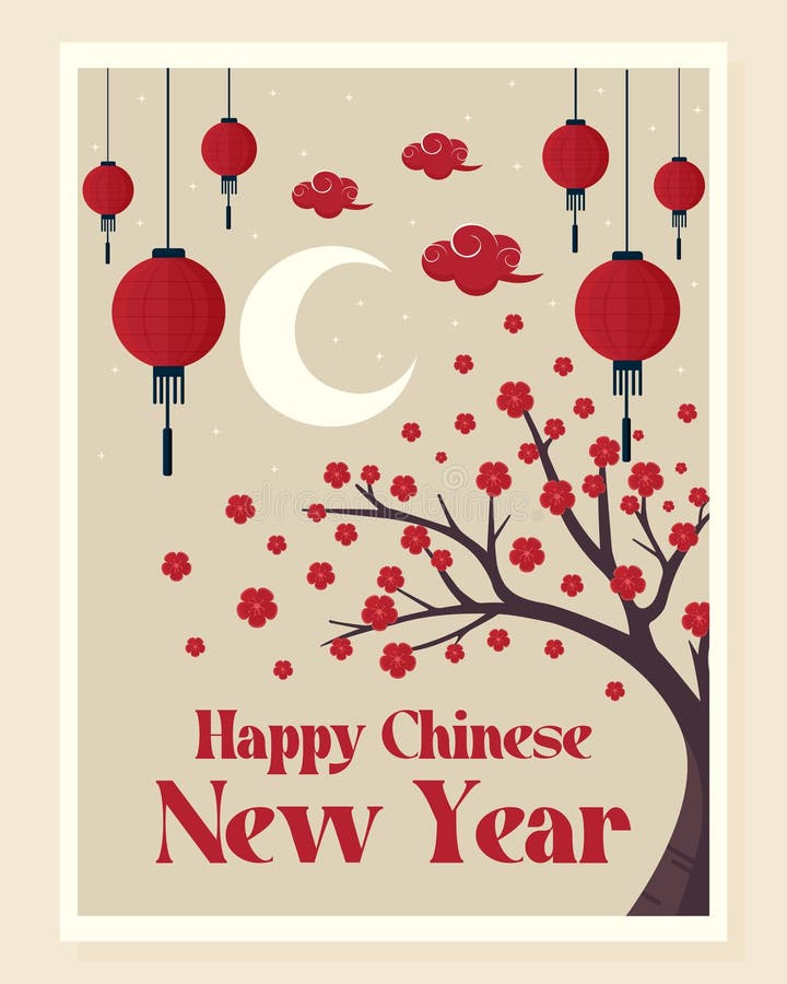 Happy Chinese New Year Flat Poster Design Stock Vector - Illustration ...
