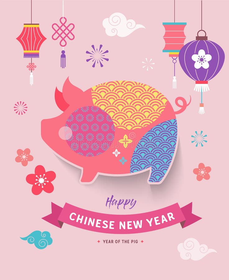 Happy Chinese New Year 2019, the Year of Pig. Vector Banner, Background ...