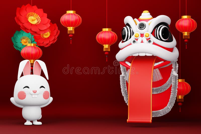 Happy Chinese New Year 2023, Year of the Rabbit, 3d Rendering Stock ...
