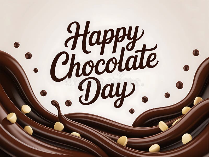 Happy Chocolate Day Calligraphy on Melted Chocolate Splash Stock ...