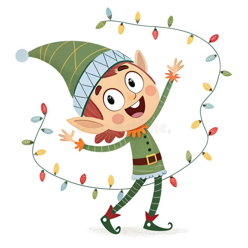 Christmas Elf Girl, Cute Cartoon Style, Wearing a Festive Winter Hat ...