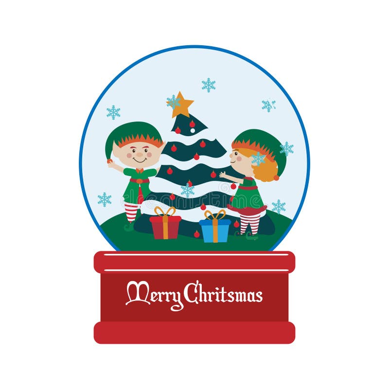 Happy Christmas Elves on a Snowball Stock Vector - Illustration of ...