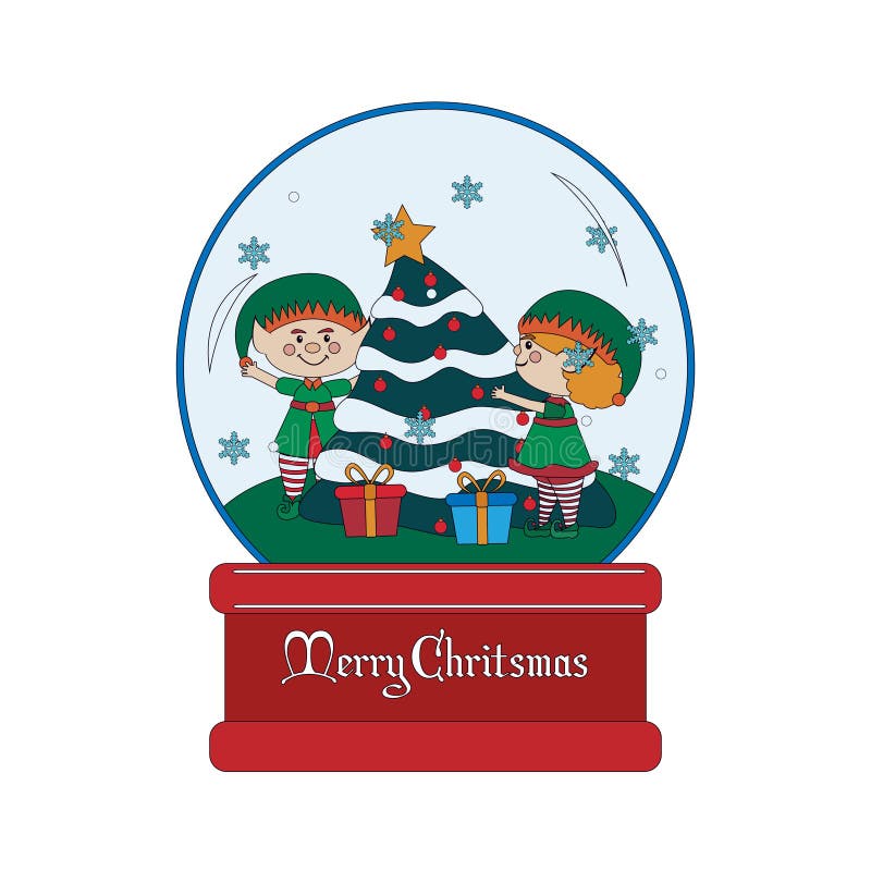 Happy Christmas Elves on a Snowball Stock Vector - Illustration of tree ...