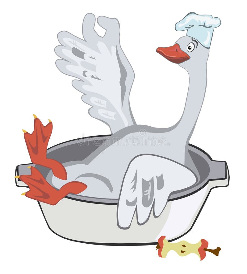 Happy Christmas Goose in a Chef S Hat with an Apple Stock Illustration ...