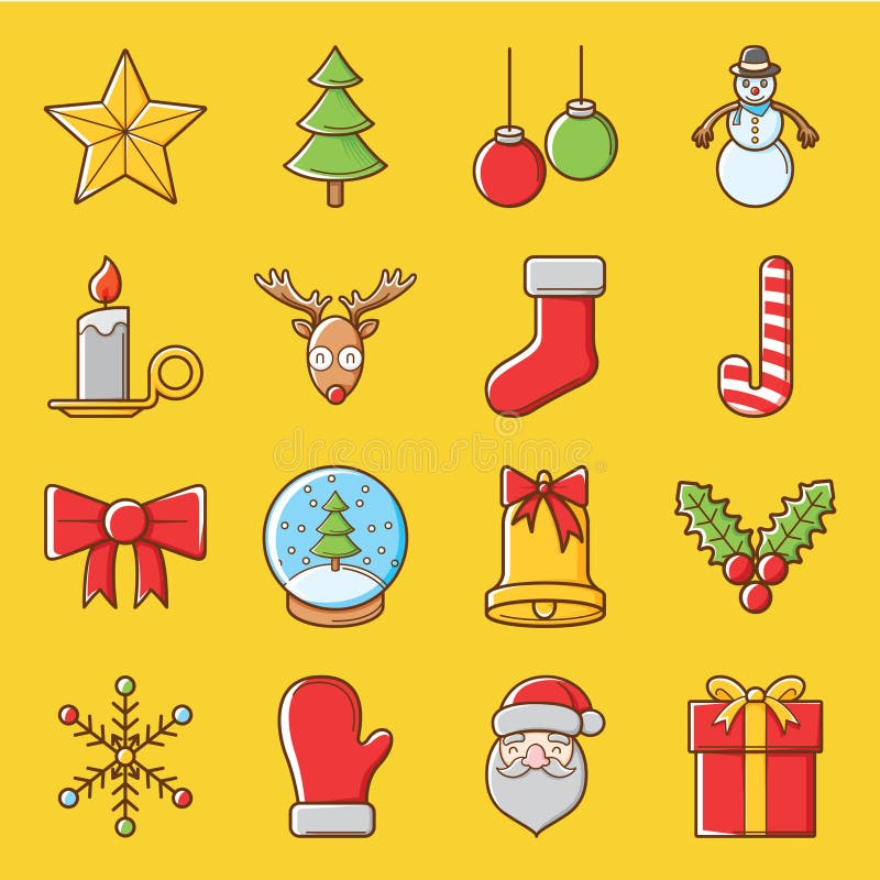 Happy Christmas Holiday Icon Set Stock Vector - Illustration of gift ...