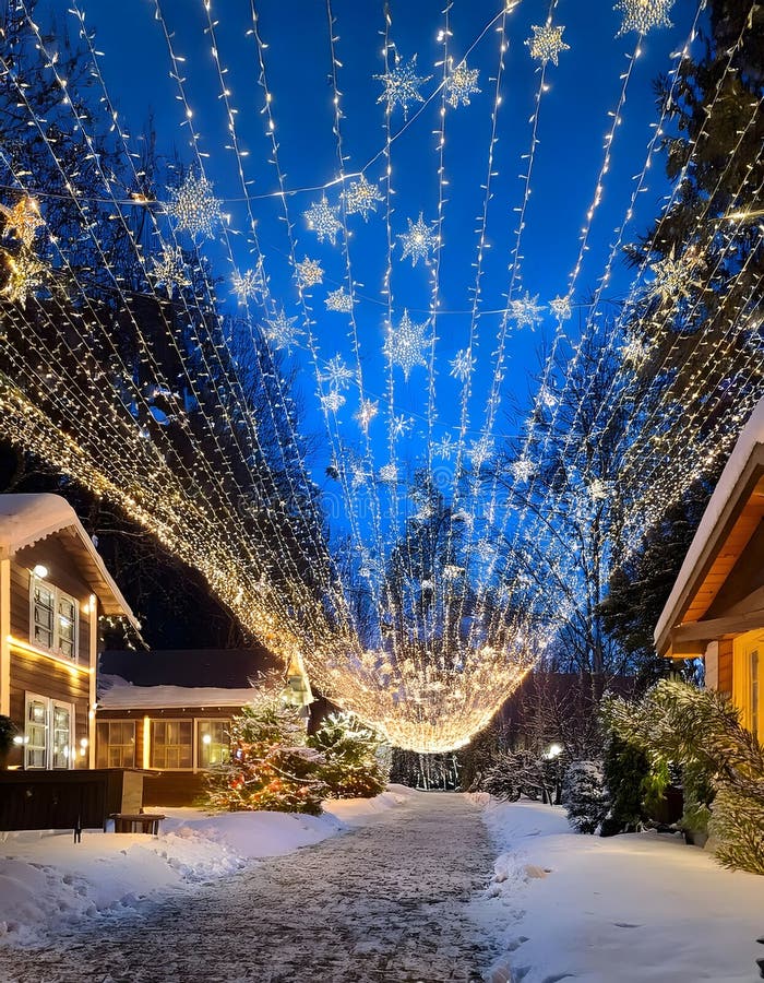 Happy Christmas Light Decorations in New Year Night Winter Stock ...