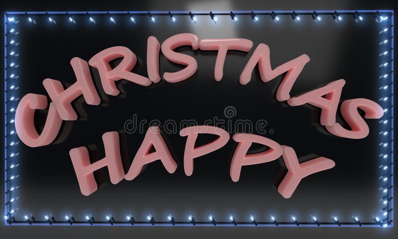 Happy Christmas Light Frame, 3d Render Stock Illustration ...