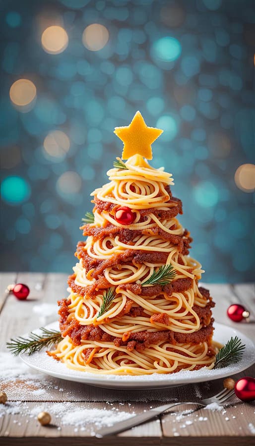 Happy Christmas Pasta Tree with Copy Space Stock Illustration ...
