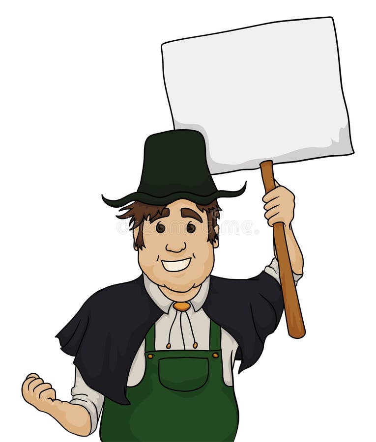 Smiling Farmer with Hat, Cape and Blank Banner, Vector Illustration ... Smiling Farmer with Hat, Cape and Blank Banner, Vector Illustration ...