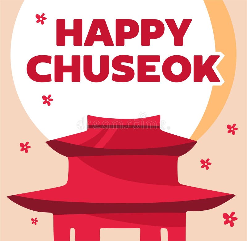 Happy Chuseok Day with Tree and Moon Stock Vector - Illustration of ...