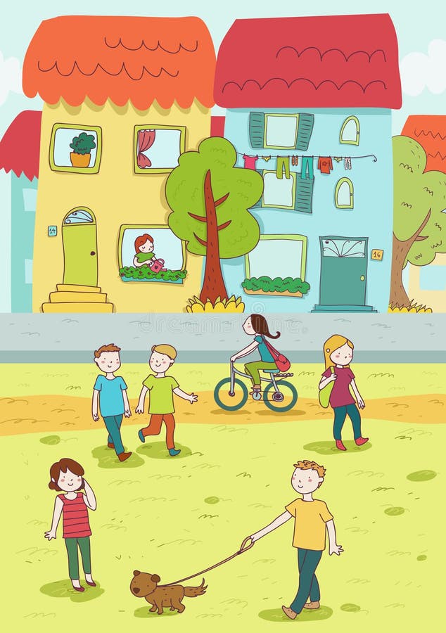 Happy city landscape stock illustration. Illustration of active - 23515790