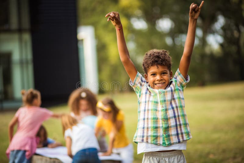 He is Happy for a Class in Nature Stock Image - Image of girls ...