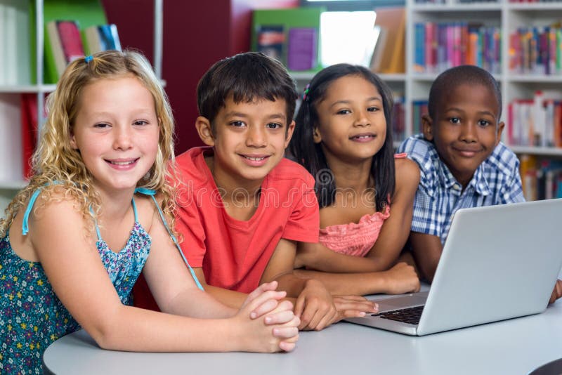 Happy Classmates with Laptop Stock Image - Image of black, indoors ...