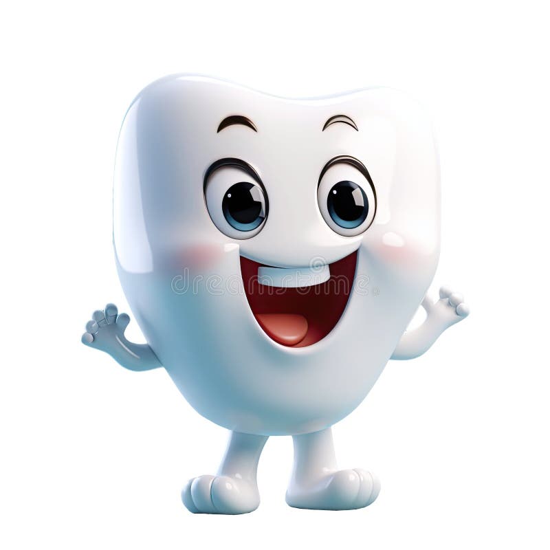 Happy Clean Tooth on White Isolated Background. Cartoon Character Stock ...