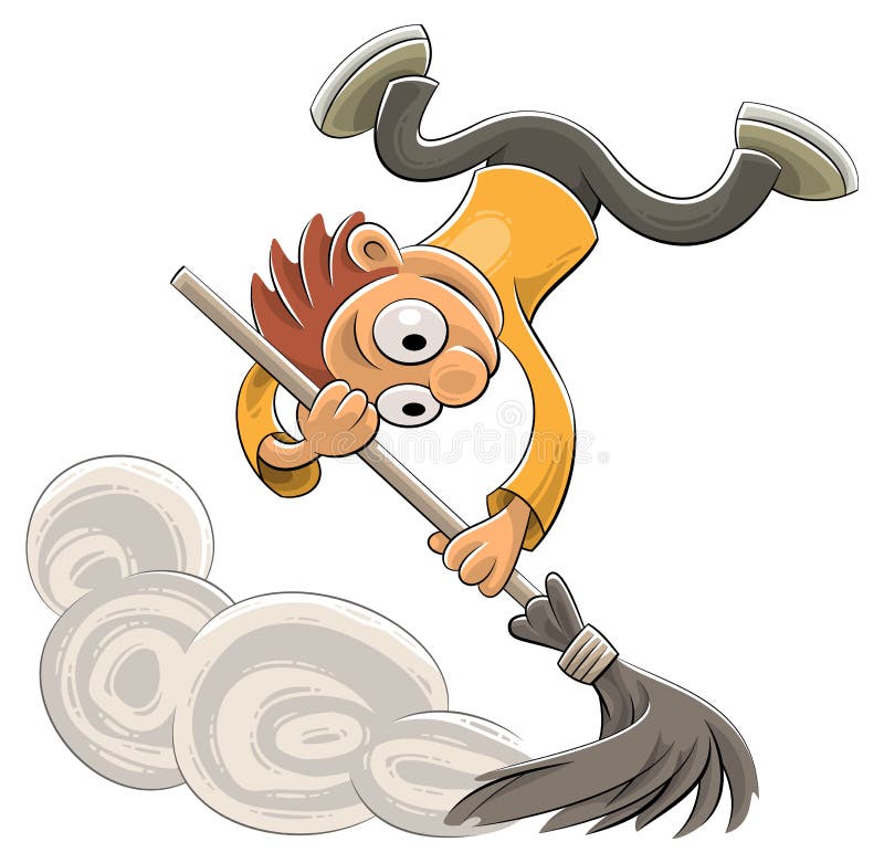 Happy Cleaner Sweeping Dust with a Broom Stock Vector - Illustration of ...