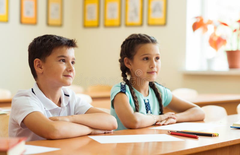Happy Clever Children Learning in Classroom Stock Photo - Image of ...