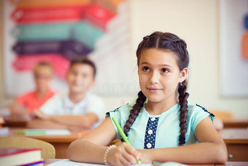 Happy Clever Children Learning in Classroom Stock Photo - Image of ...