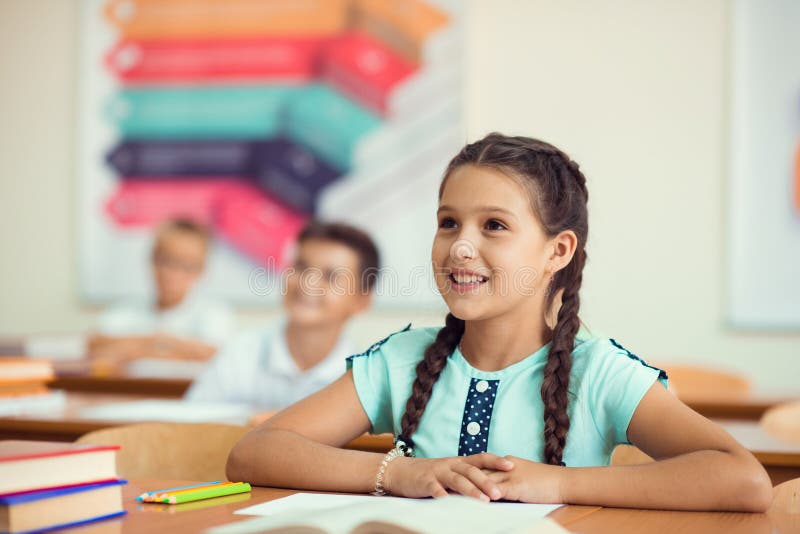 Happy Clever Children Learning in Classroom Stock Image - Image of ...