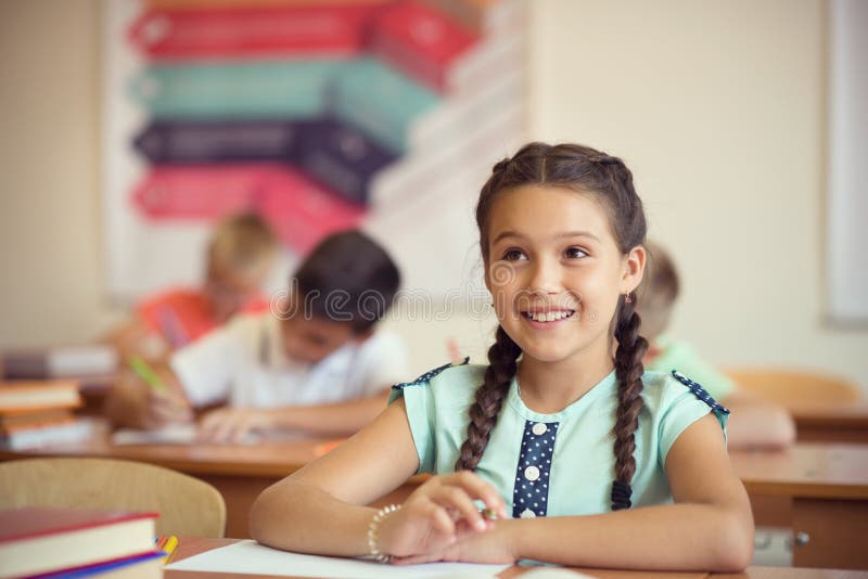 Happy Clever Children Learning in Classroom Stock Photo - Image of ...