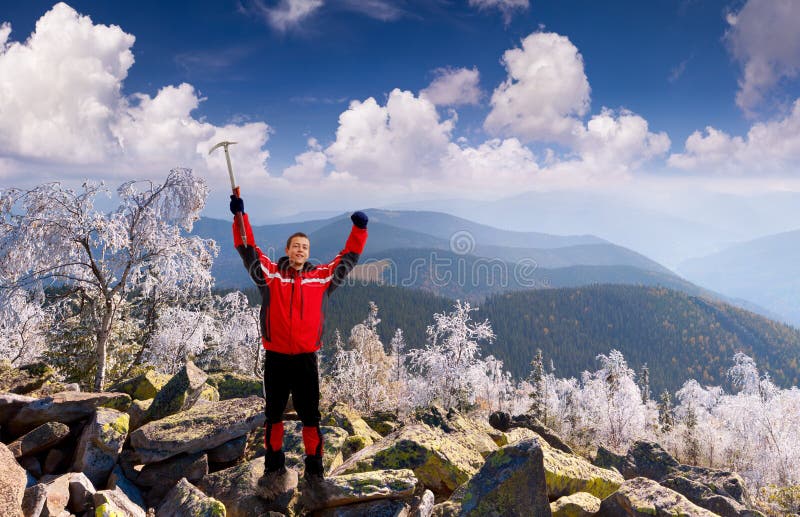 Happy Climber with an Ice Pick Stock Photo - Image of outdoor, forest ...