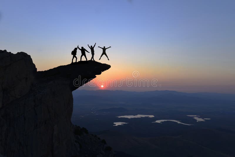 Happy Climbers on a Mountain Summit Stock Image - Image of happy ...
