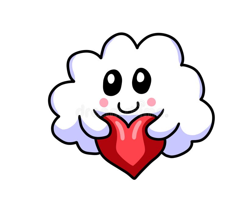 Happy Cloud Hugging a Heart Stock Illustration - Illustration of ...