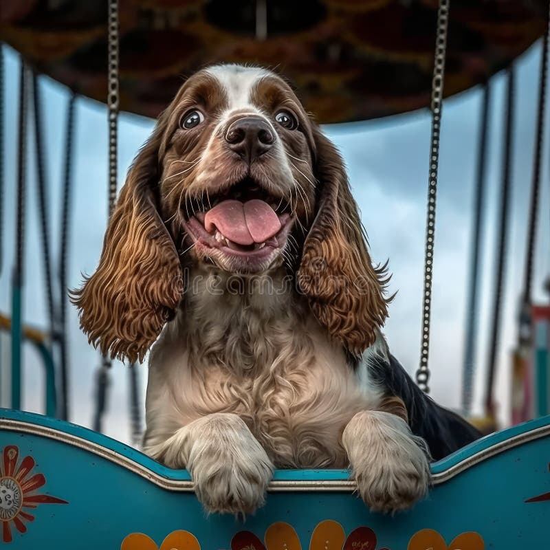 Happy Cocker Spaniel Dog Sitting at the Carnival and Enjoying ...