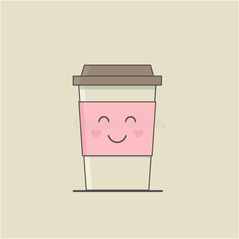 Happy Coffee Cup Illustration with Pink Sleeve. Vector Illustrator ...