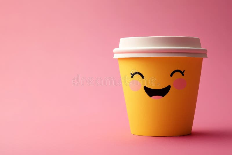 Happy Coffee Cup with a Smiling Face Against a Bright Pink Background ...
