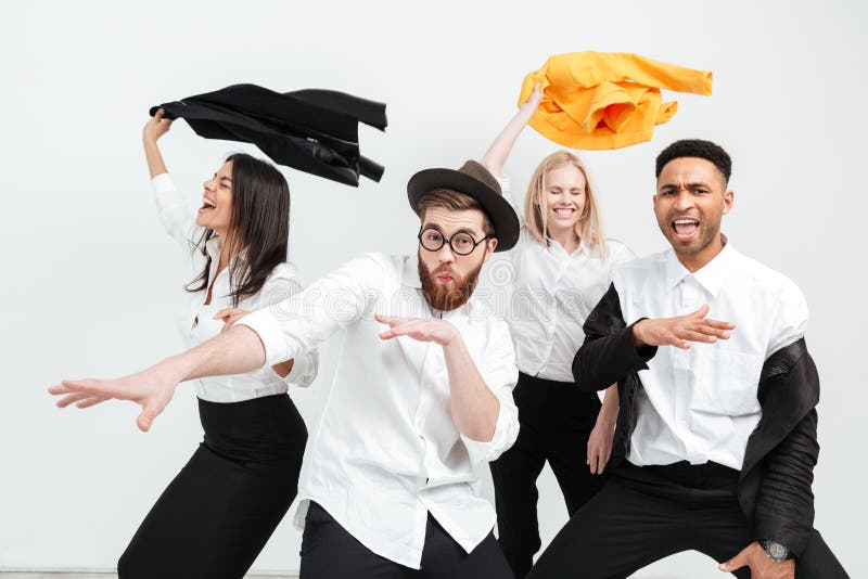 Happy Colleagues Dancing in Office. Stock Photo - Image of office ...