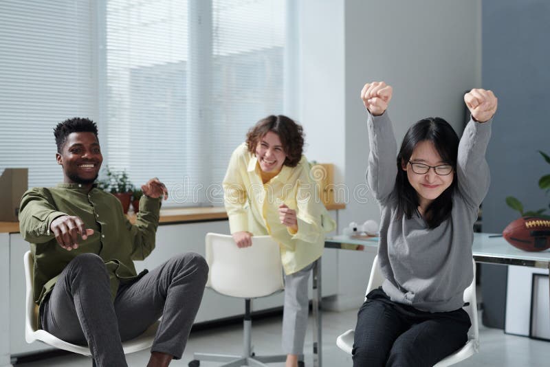 Happy Colleagues Having Fun in Office Stock Photo - Image of asian ...