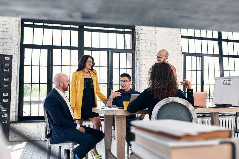 Happy Colleagues Having Fun during Working Process Collaborating in ...