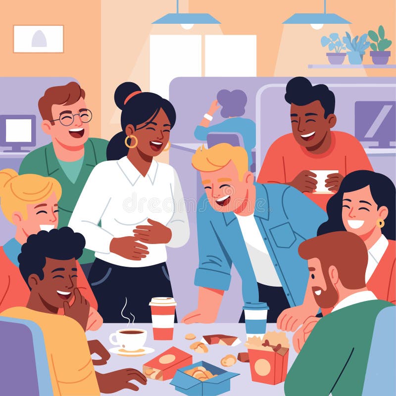 Happy Colleagues Laughing and Chatting during Office Break Stock Vector ...