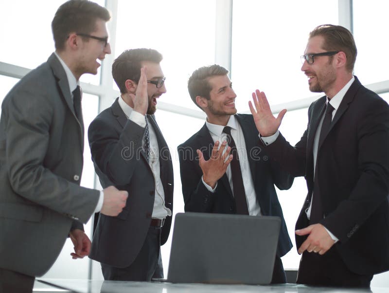 Happy Colleagues Standing in the Office. Stock Photo - Image of ...