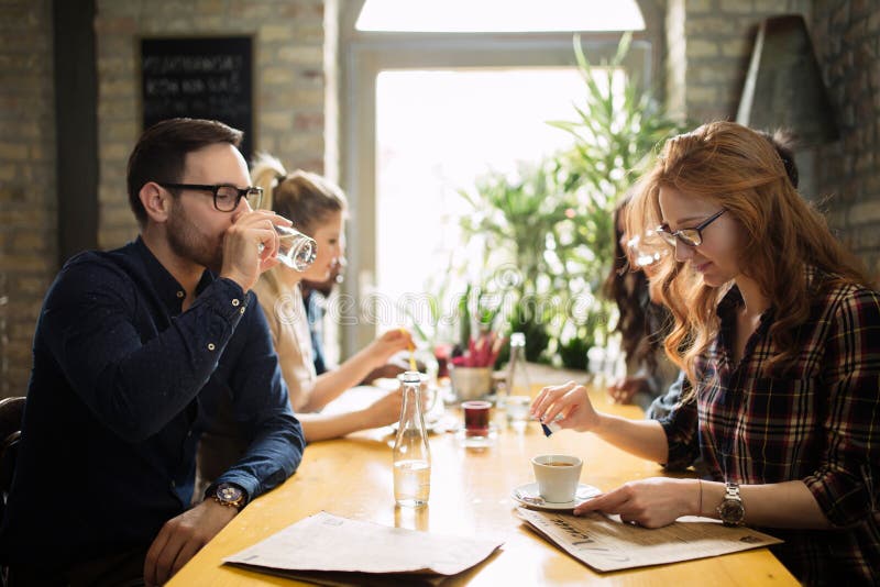Happy Colleagues from Work Socializing in Restaurant Stock Image ...