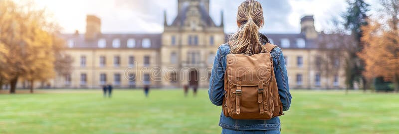 Happy College Student with Leather Backpack Returning To University ...