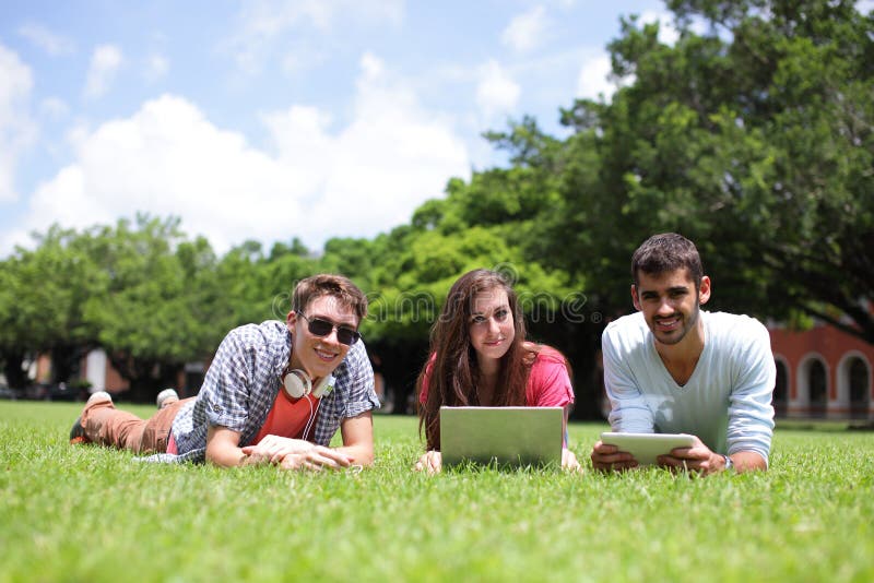 Happy College Students Using Computer Stock Photo - Image of school ...