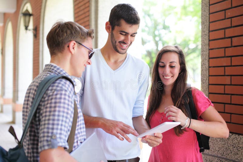 Happy College Students Using Computer Stock Photo - Image of european ...