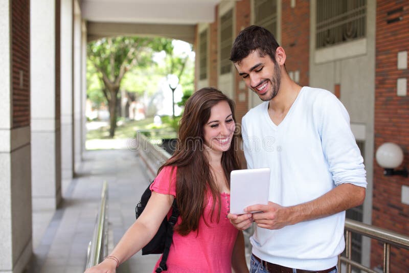 Happy College Students Using Computer Stock Photo - Image of casual ...