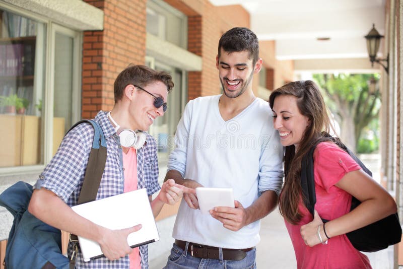 Happy College Students Using Computer Stock Photo - Image of learning ...