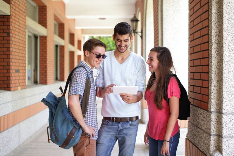 Happy College Students Using Computer Stock Photo - Image of european ...
