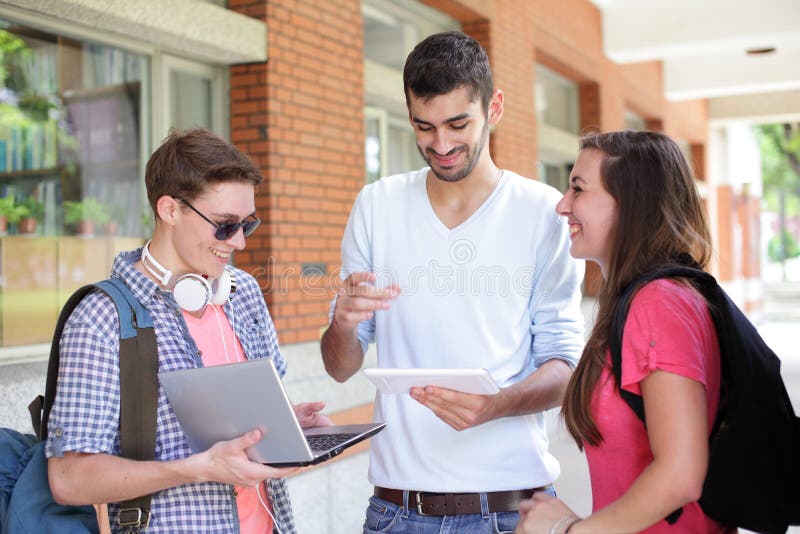 Happy College Students Using Computer Stock Image - Image of education ...