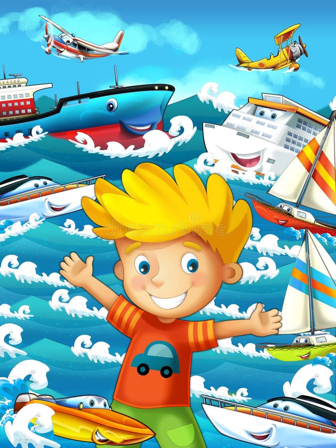 The Vehicles and the Sea - the Label with Kid - Illustration for the ...